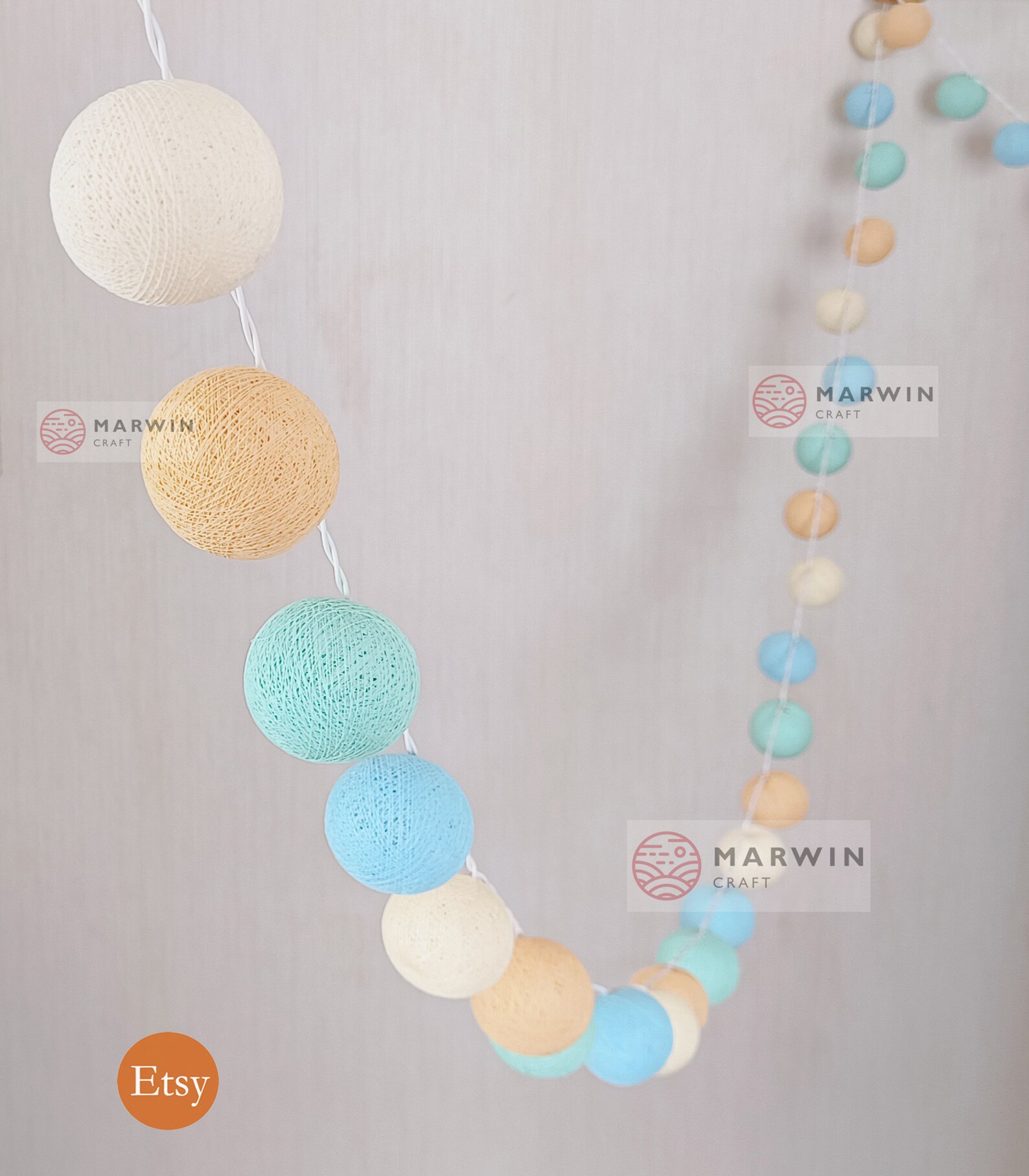 Pastel Summer String Lights Cotton Balls Fairy Lights Bedroom - Etsy