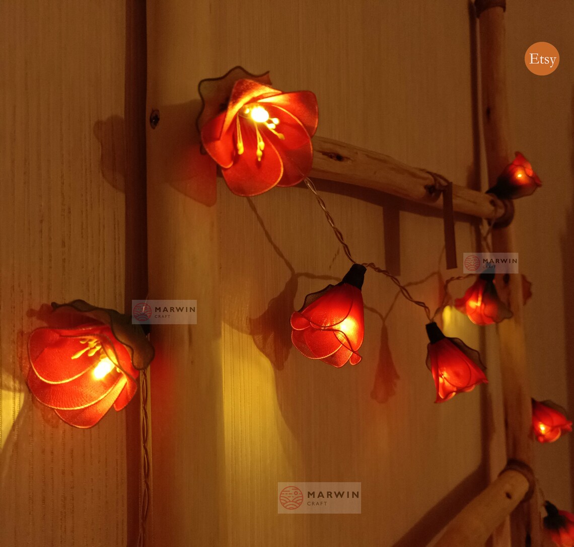 20 Red String Lights Rain Lilly Flower Fairy Lights Bedroom - Etsy