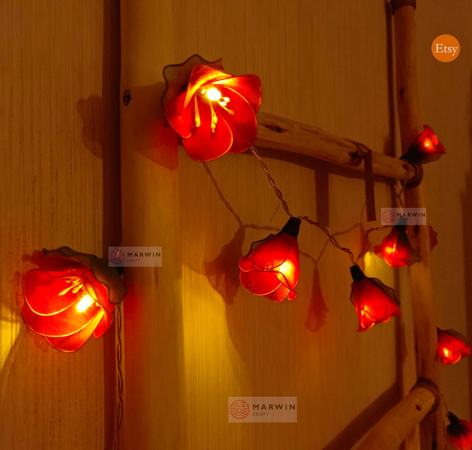 20 Red String Lights Rain Lilly Flower Fairy Lights Bedroom Home Decor ...