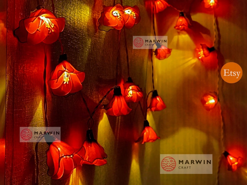 20 Red String Lights Rain Lilly Flower Fairy Lights Shades - Etsy