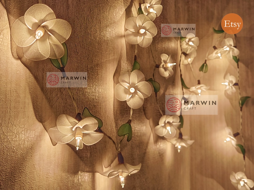 White Frangipani String Lights Flower Fairy Lights Bedroom Home Decor ...