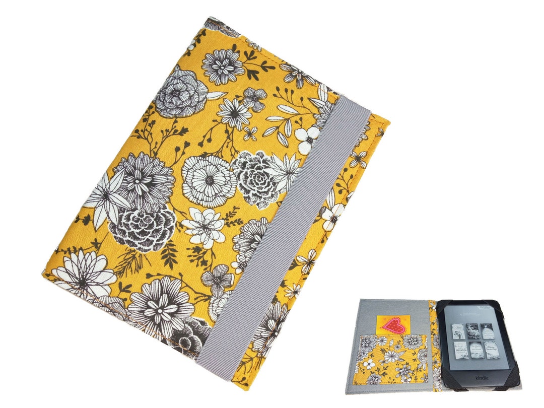 Ereader Cover, Flip-open, Floral Design in Mustard | Custom-made, E.g ...