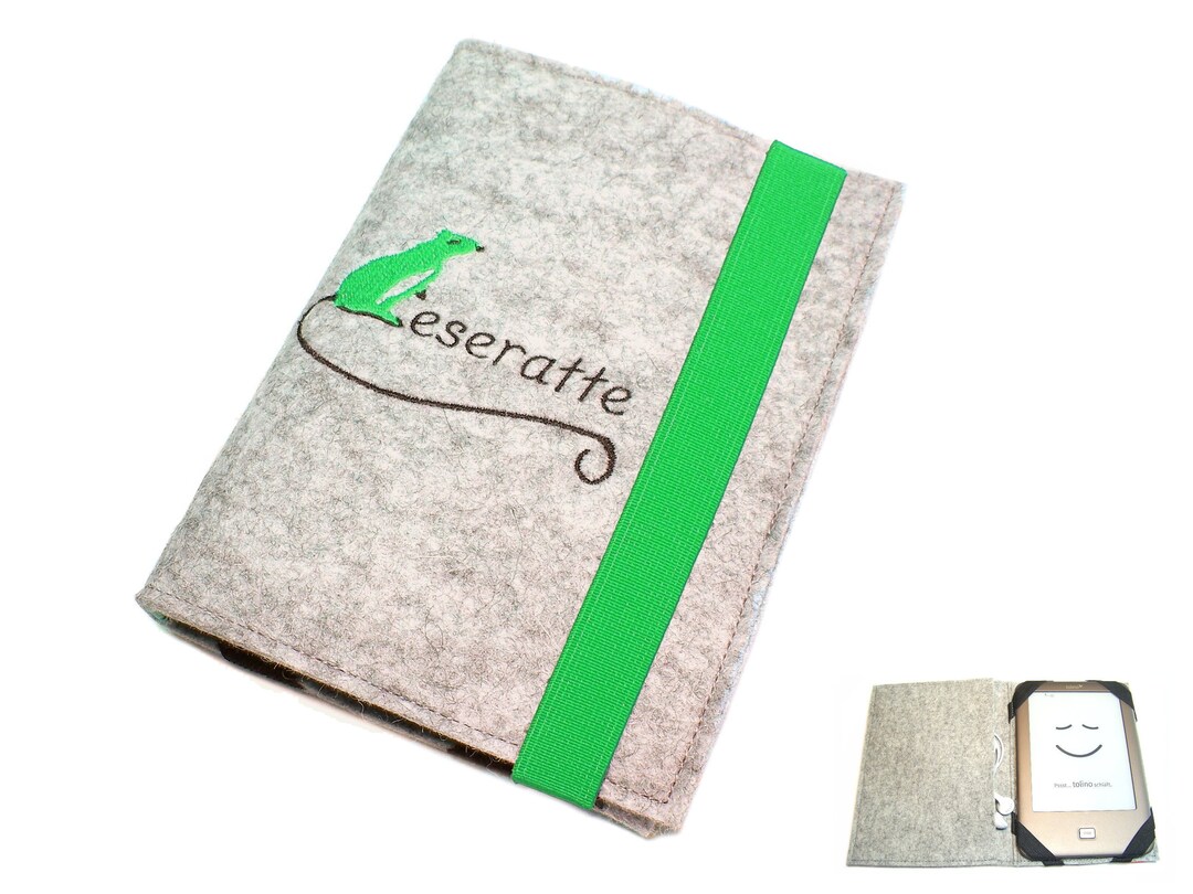 Foldable Ebook Reader Ereader Tablet Cover Bookworm Embroidery Wool ...