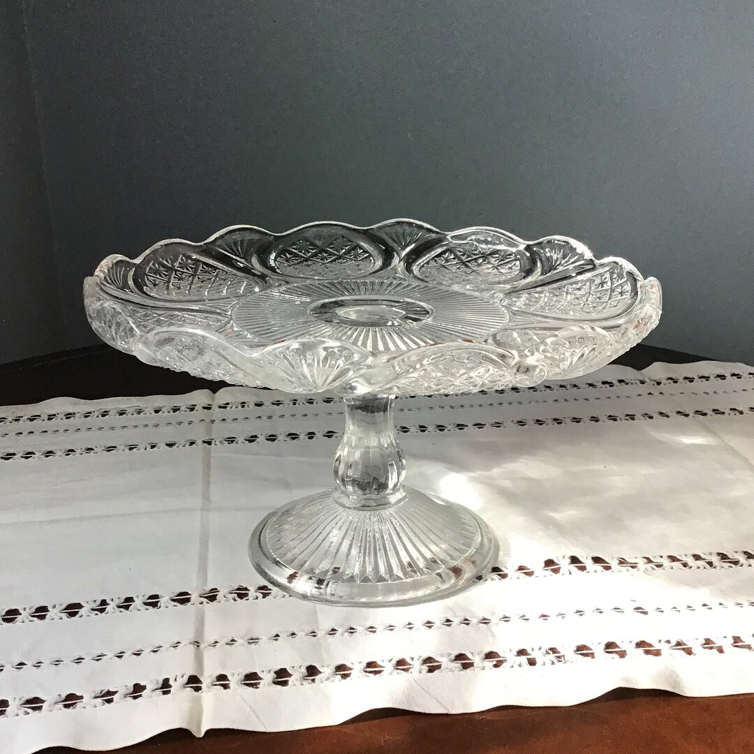Vintage EAPG Cake Stand Cane Stars Fans - Etsy