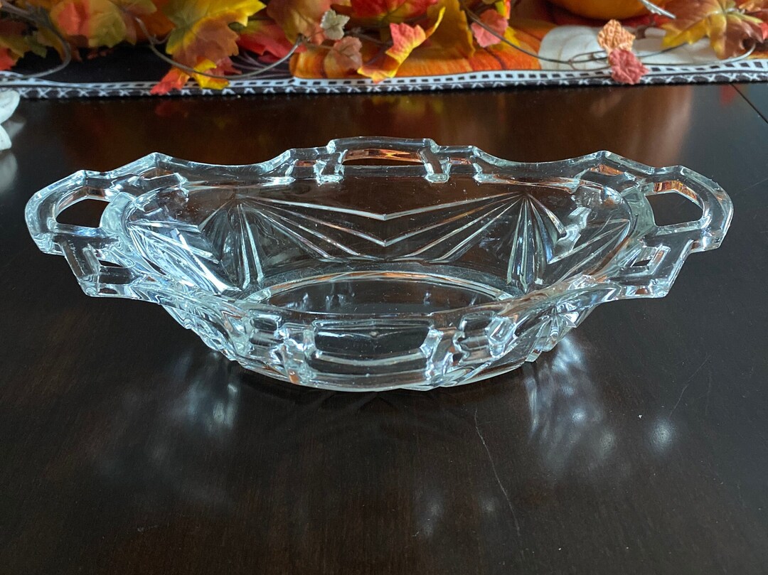 Indiana Glass Co 610 Pyramid Art Deco Oval Pickle Dish Bowl Depression ...