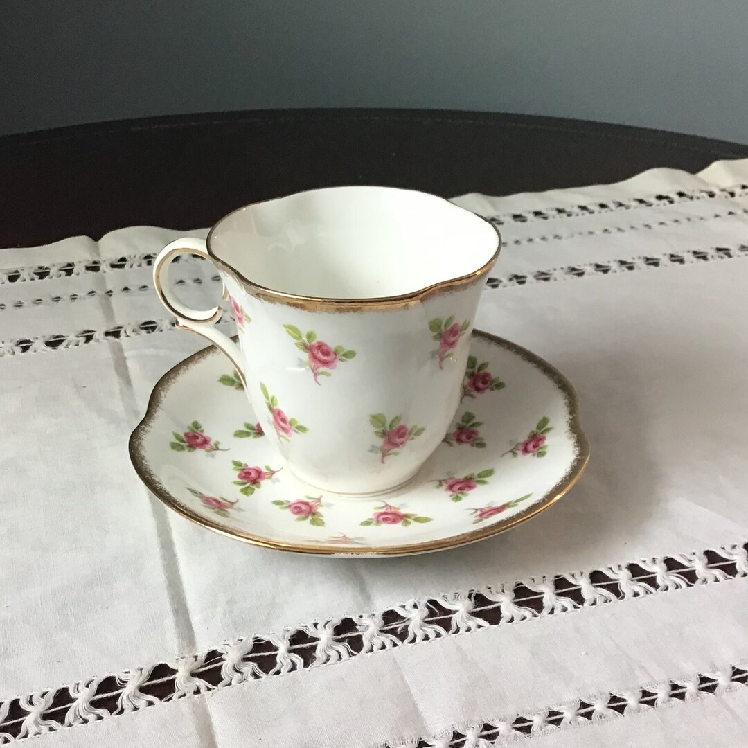 Vintage Victoria C & E Bone China England Teacup and Saucer Pink Roses ...