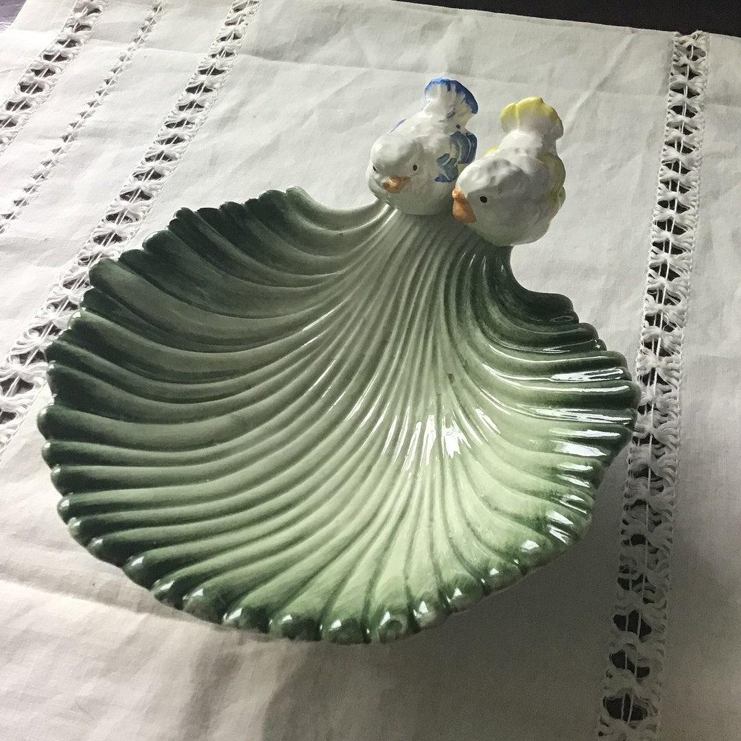 Vintage Scallop Shell Bowl Dish With Birds - Etsy