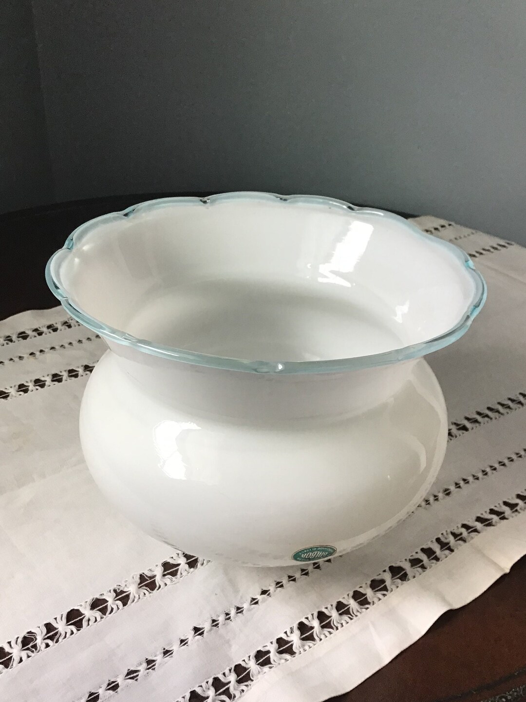 Vintage Balboa Venetian Glass Italy Lampshade Opalescent White Sky Blue ...