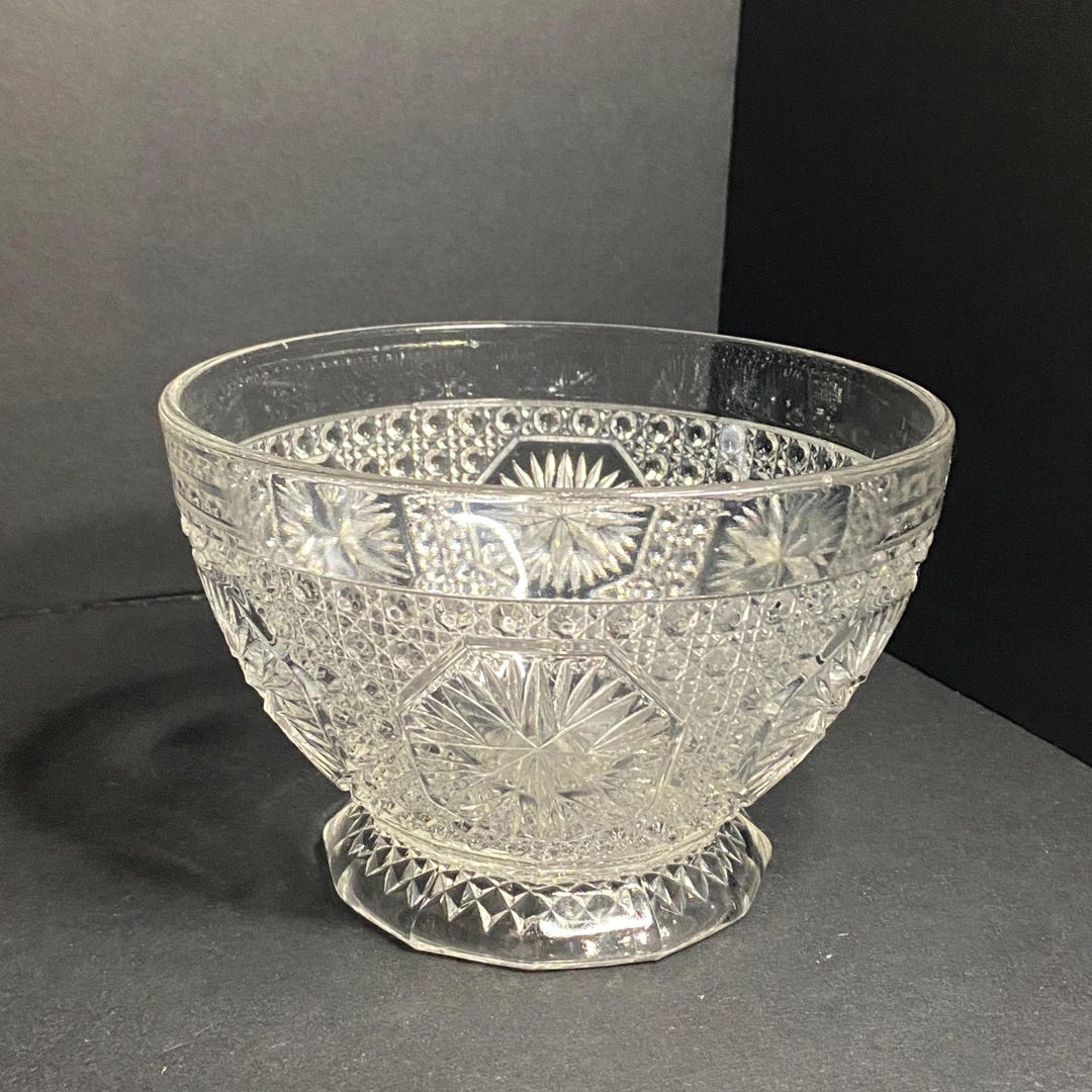 Antique EAPG Imperial Glass Co Amelia Cane and Stars Footed Bowl 1920s ...