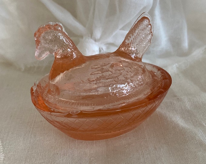Vintage Pink Depression Glass Hen on Nest Salt Cellar - Etsy