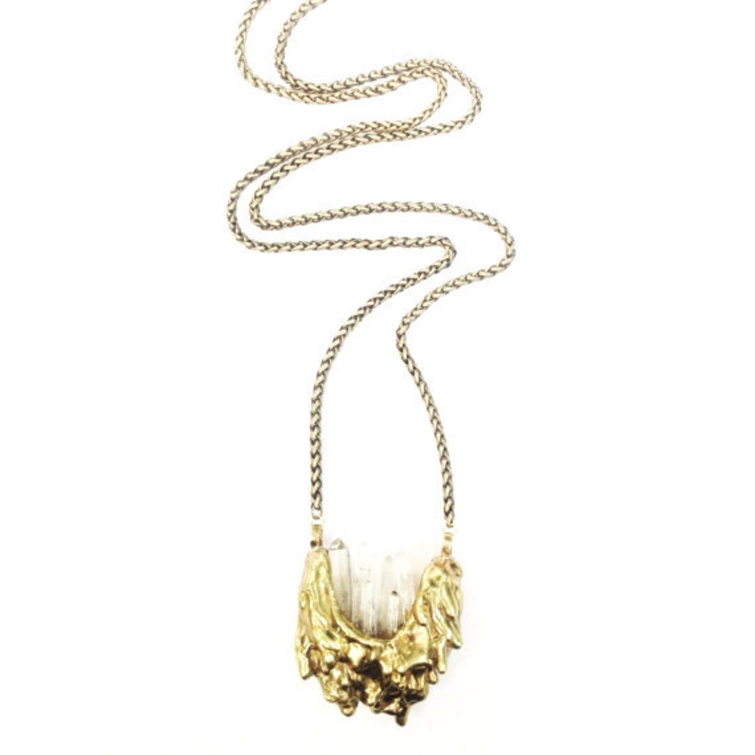 Molten Quartz Crystal Brass Pouch Necklace - Etsy