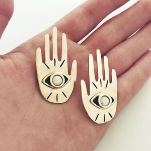 Hand Eye Earrings With Opal - Etsy