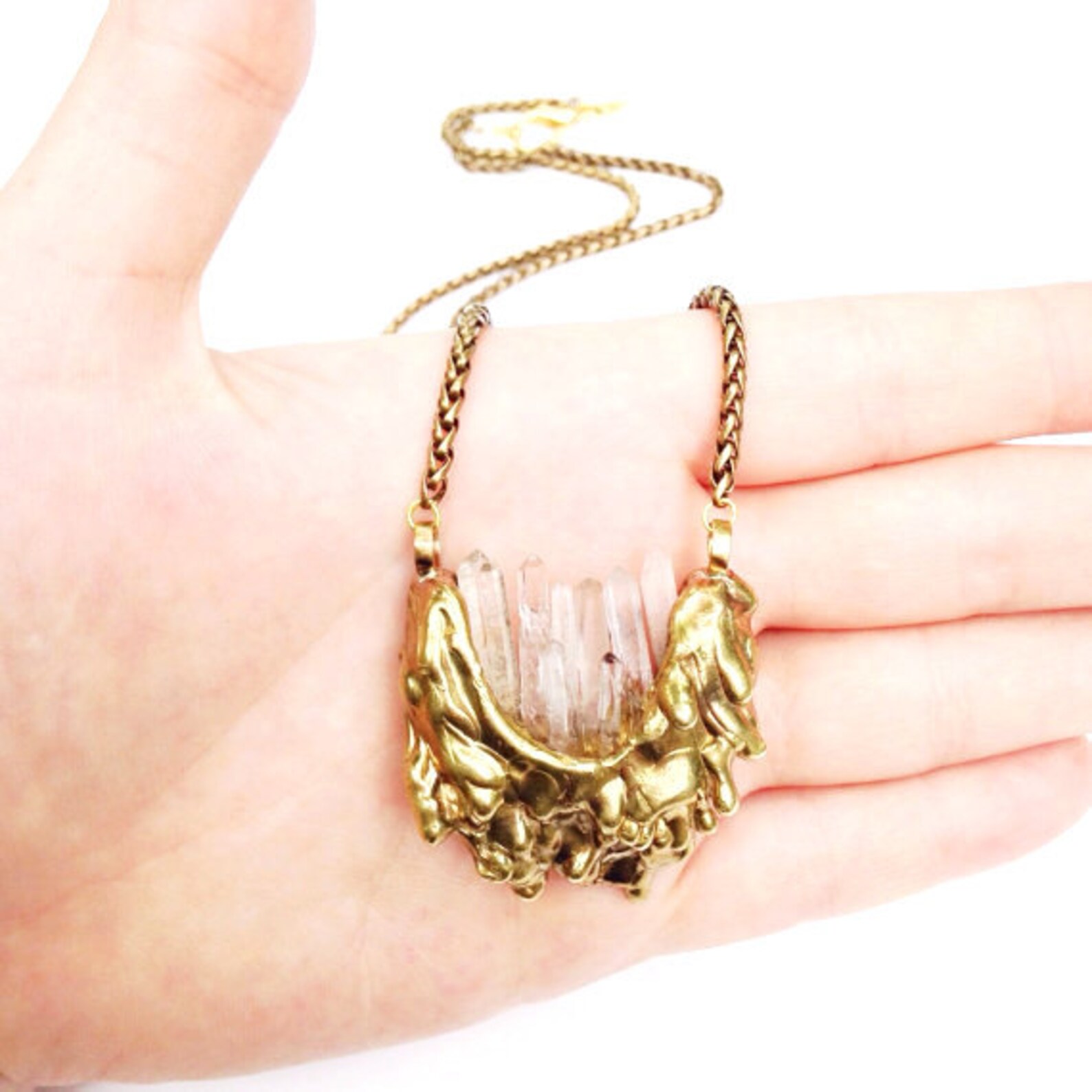 Molten Quartz Crystal Brass Pouch Necklace - Etsy