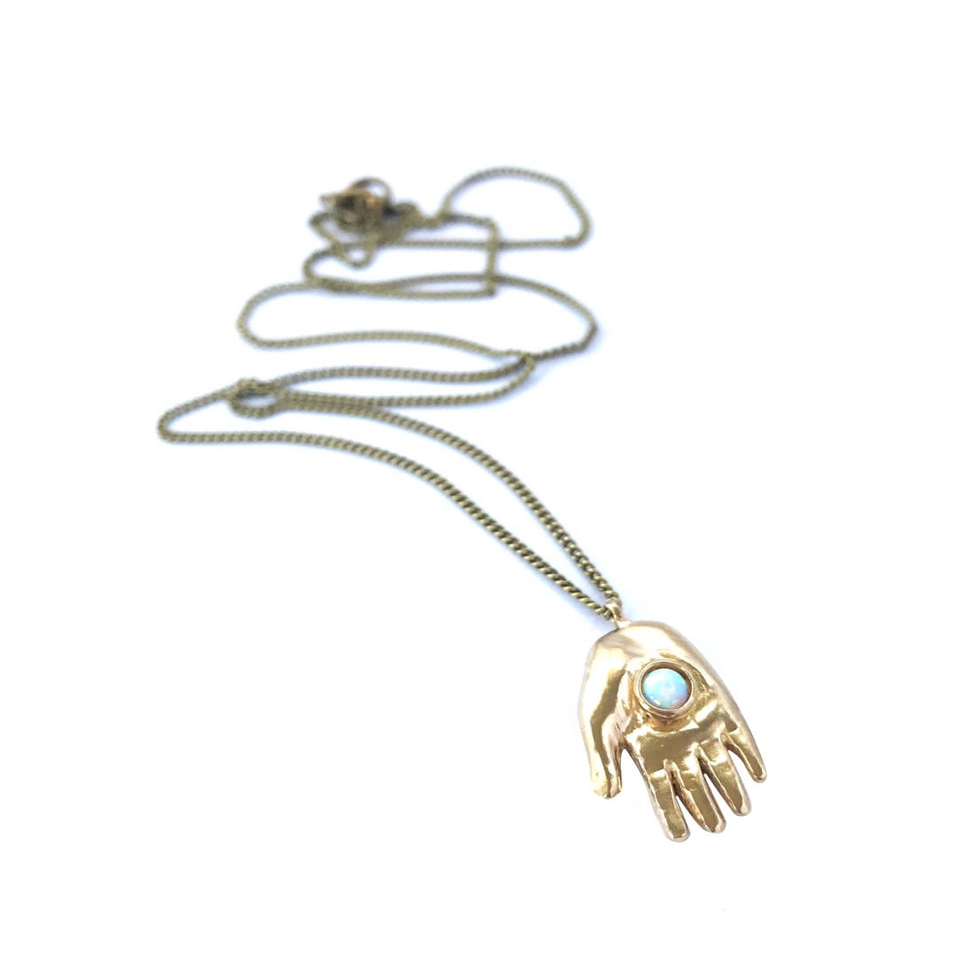 Giver Necklace With Opal // Hand Necklace, Palmistry Necklace, Hand ...