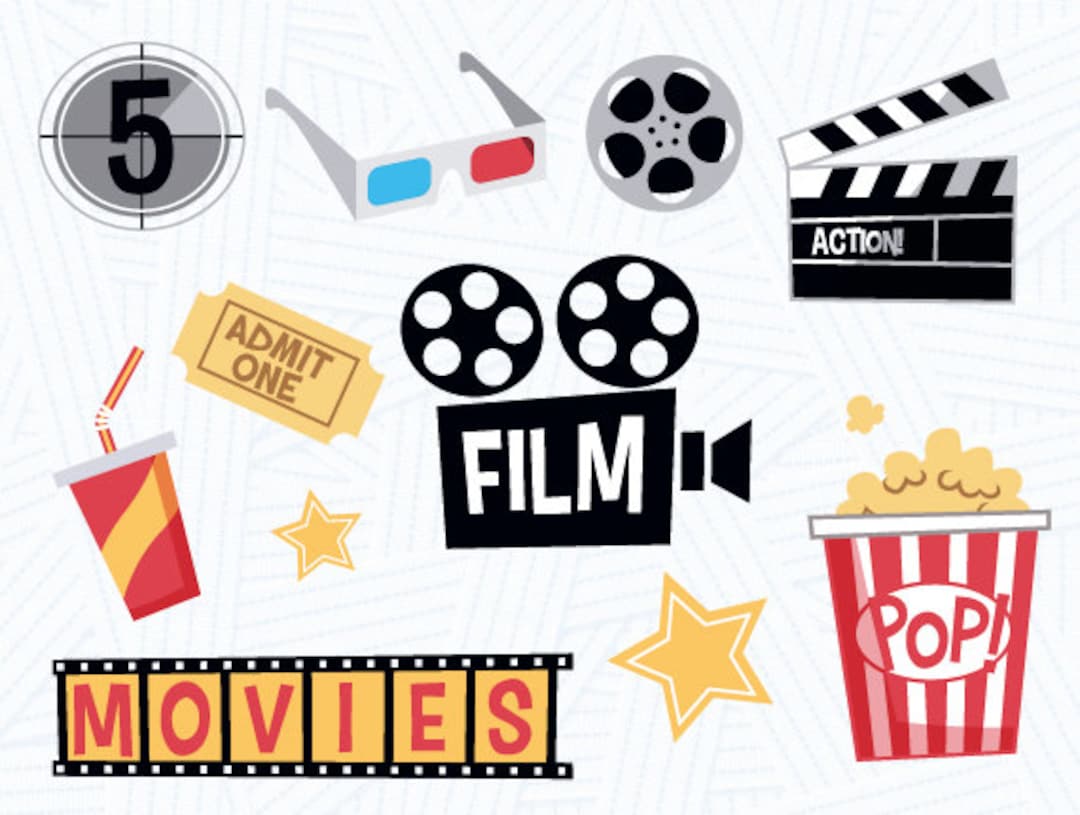 Cinema Clipart Bundle, Hollywood Movie Night, Clip Art for Scrapbook, 3 ...