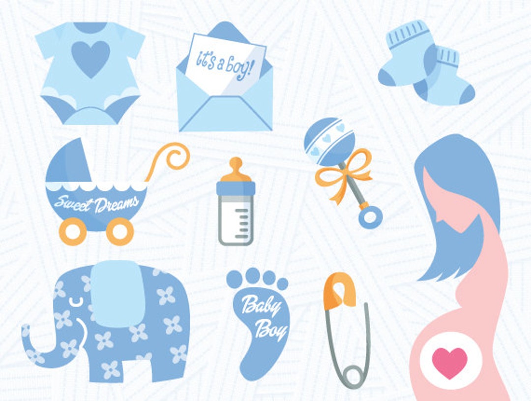 Baby Boy Digital Clip Art, Blue Baby Shower, Baby Boy Graphics, Baby ...