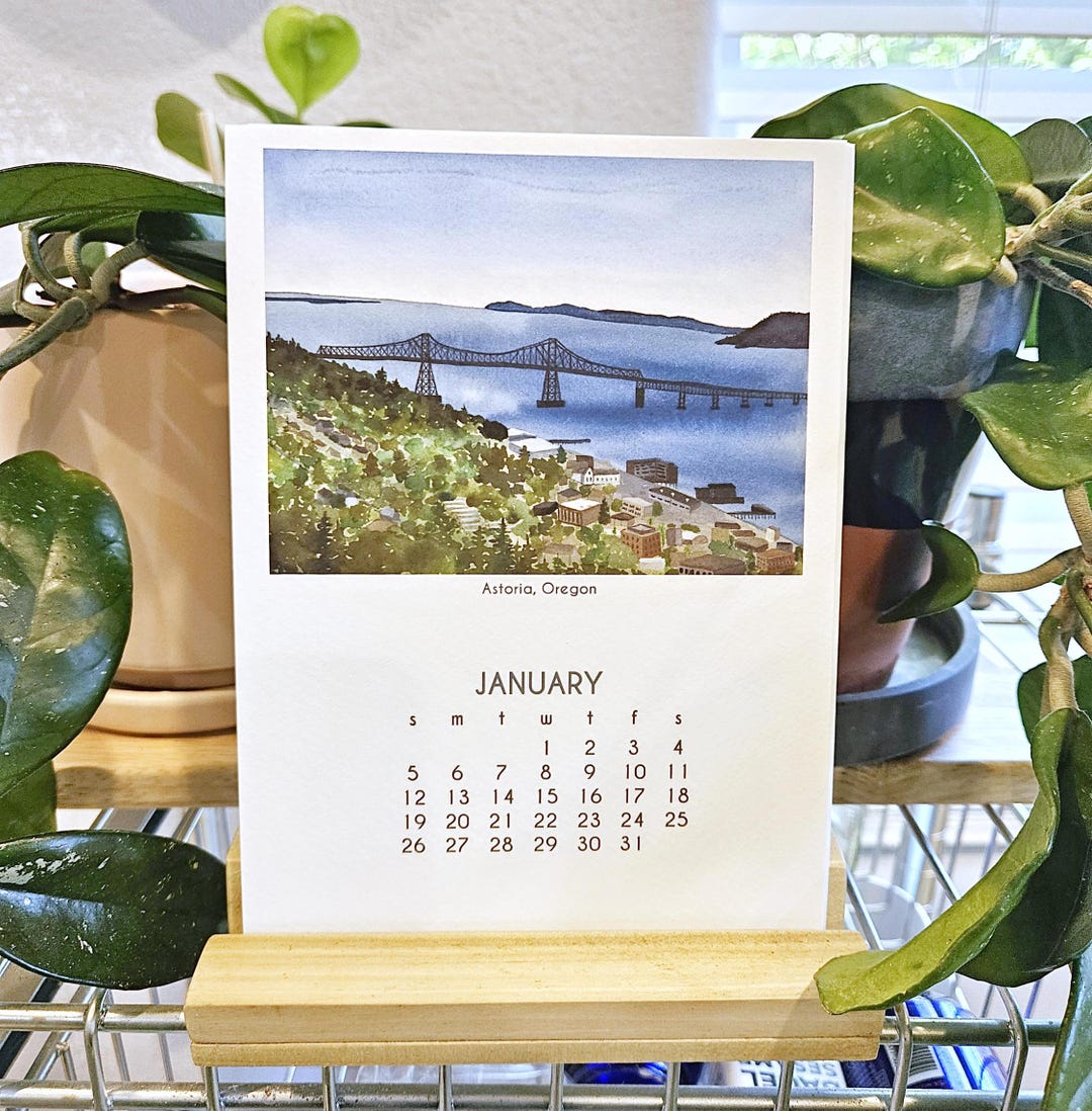 2026 - Desk Art Calendar 5x7 - Oregon Coast- Watercolor Art - With ...