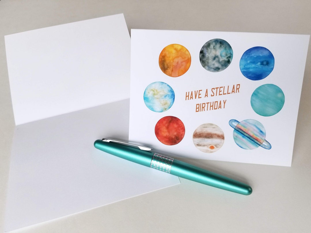 Planets Space Watercolor - Happy Birthday Greeting Cards - A2 Size ...