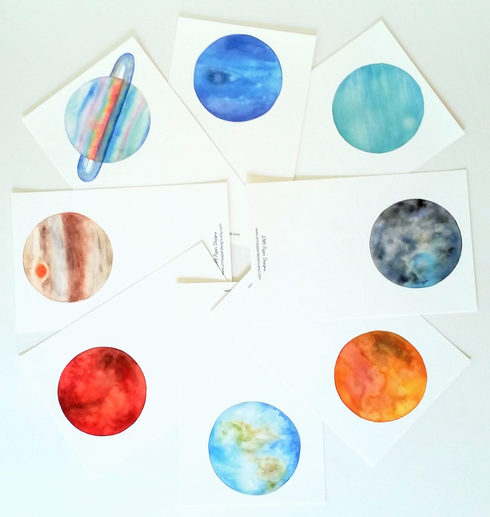 Watercolor Planets Art Print Greeting Cards - Set of 8 A2 Size - Blank ...