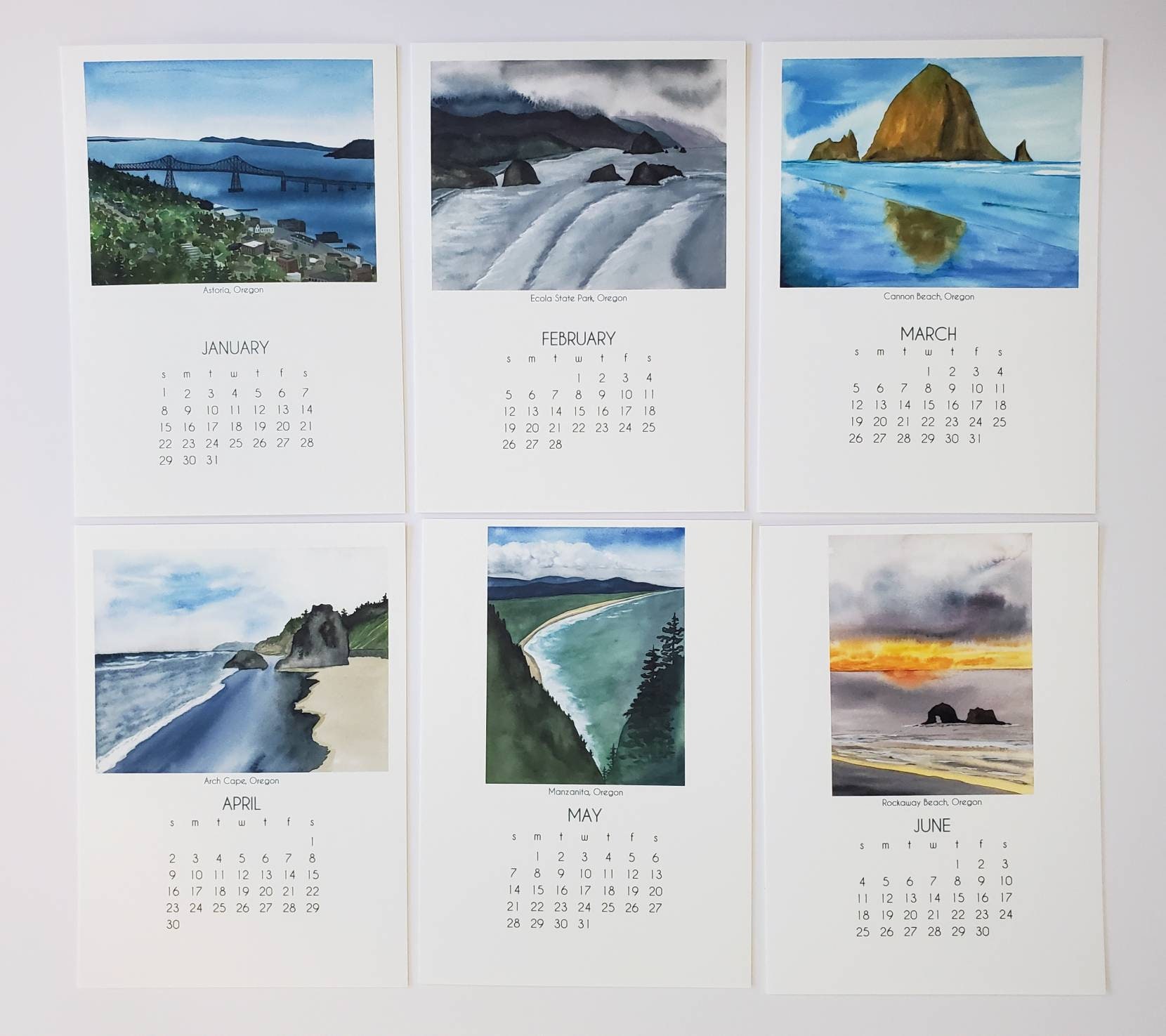 2026 - Desk Art Calendar 5x7 - Oregon Coast- Watercolor Art - With ...