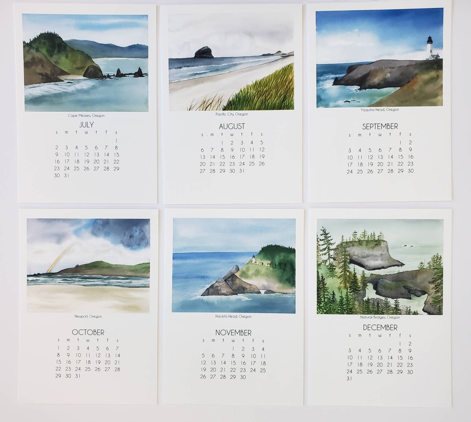 2026 - Desk Art Calendar 5x7 - Oregon Coast- Watercolor Art - With ...