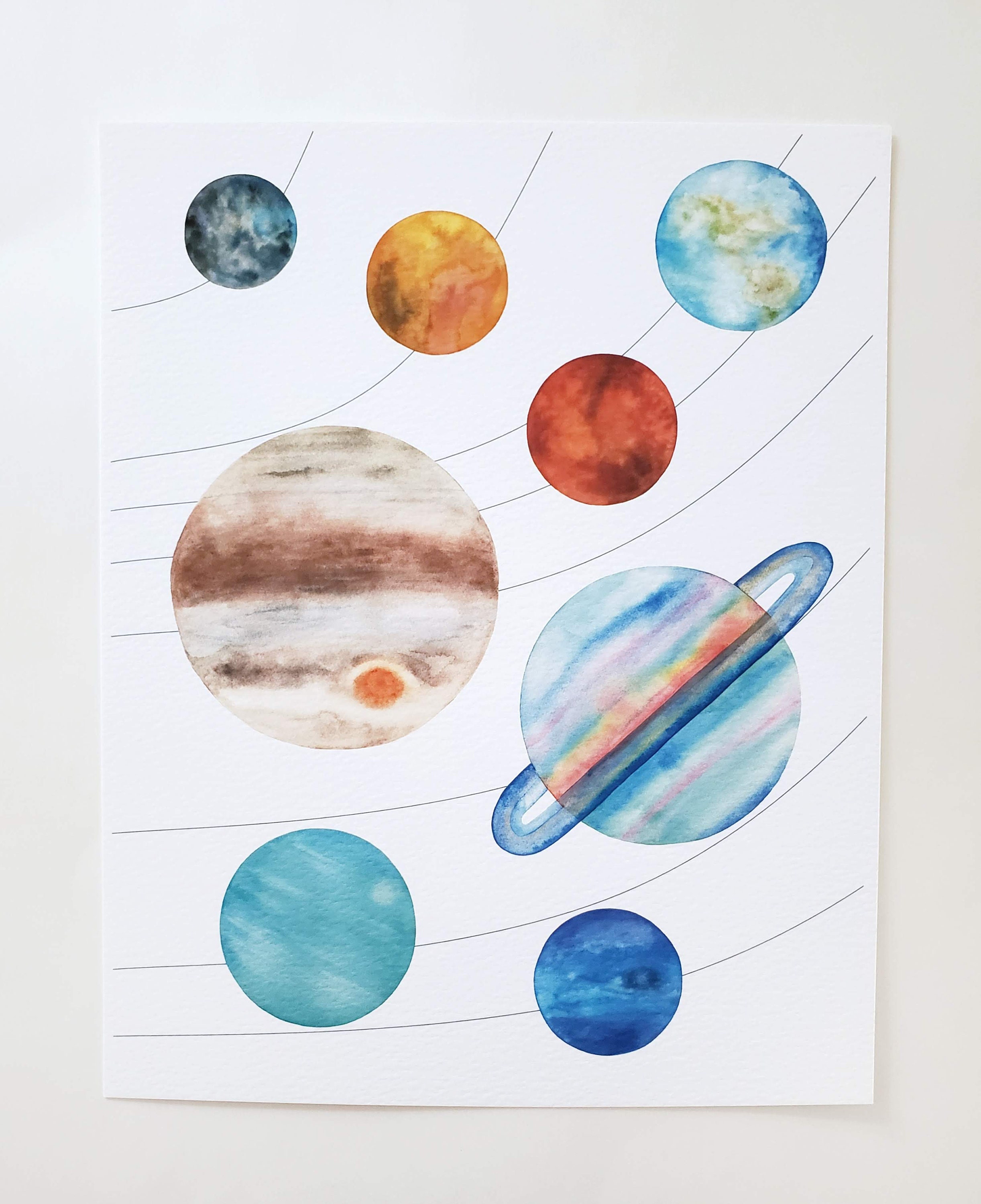Watercolor Solar System Art