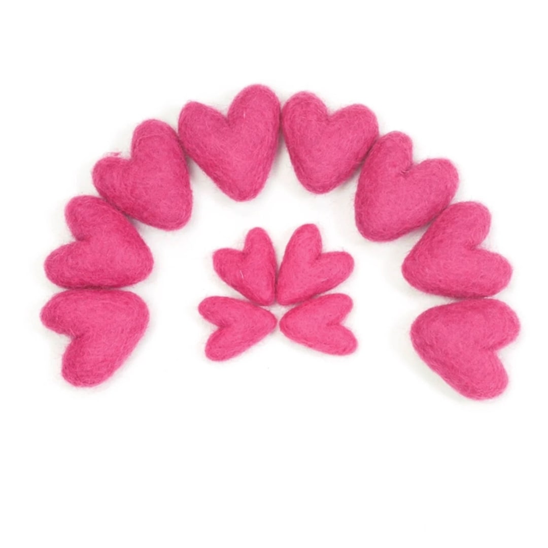 Dark Pink Felt Hearts | Mini Felt Hearts | Wool Felt Hearts | Valentine ...