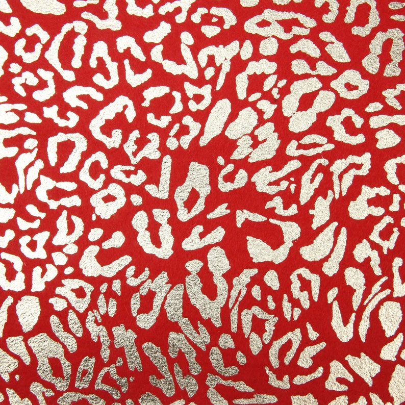Metallic Gold Leopard Print on Red Wool Felt // Printed Wool | Etsy