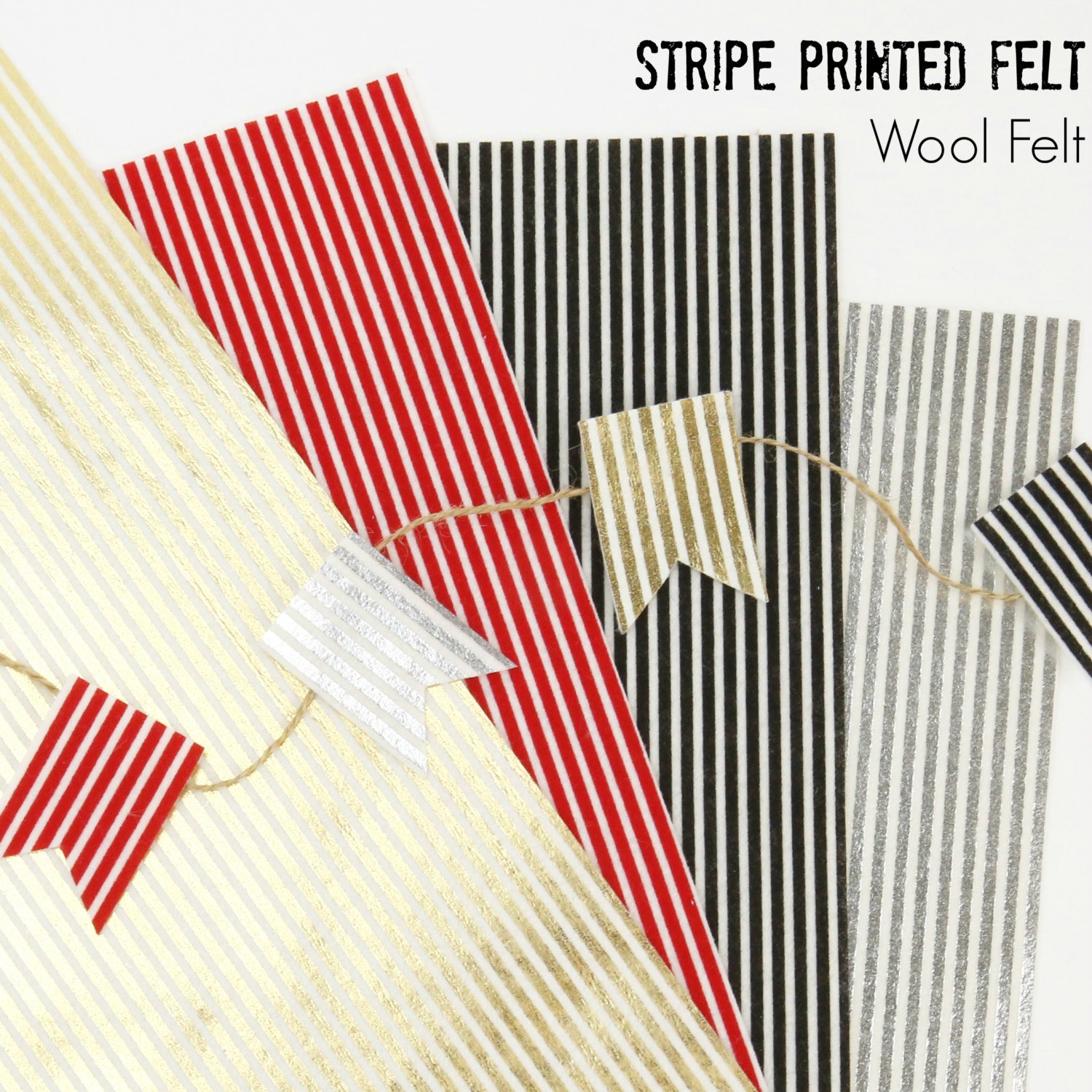 Stripe Wool Felt // Printed Felt // Printed Wool Felt // | Etsy