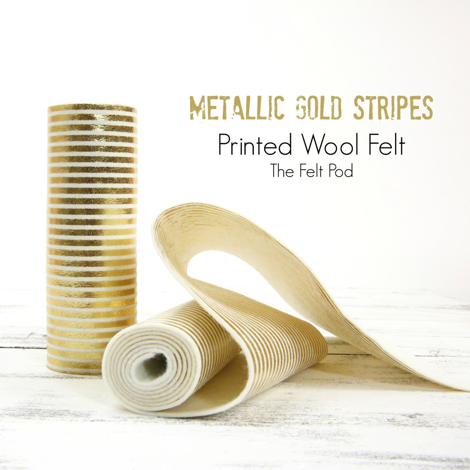 Printed Wool Felt Roll // Metallic Gold Stripes // Metallic | Etsy