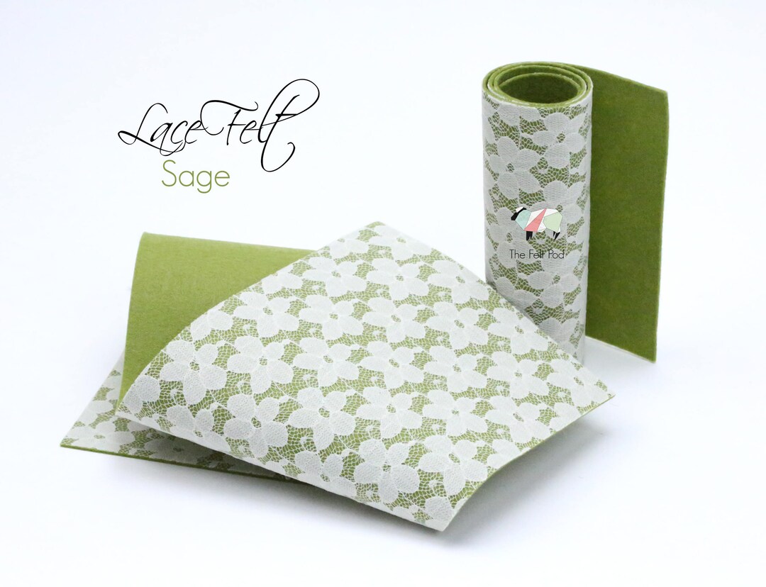Lace Felt // Sage Lace Felt // Flower Lace Fabric // Merino Wool Felt ...