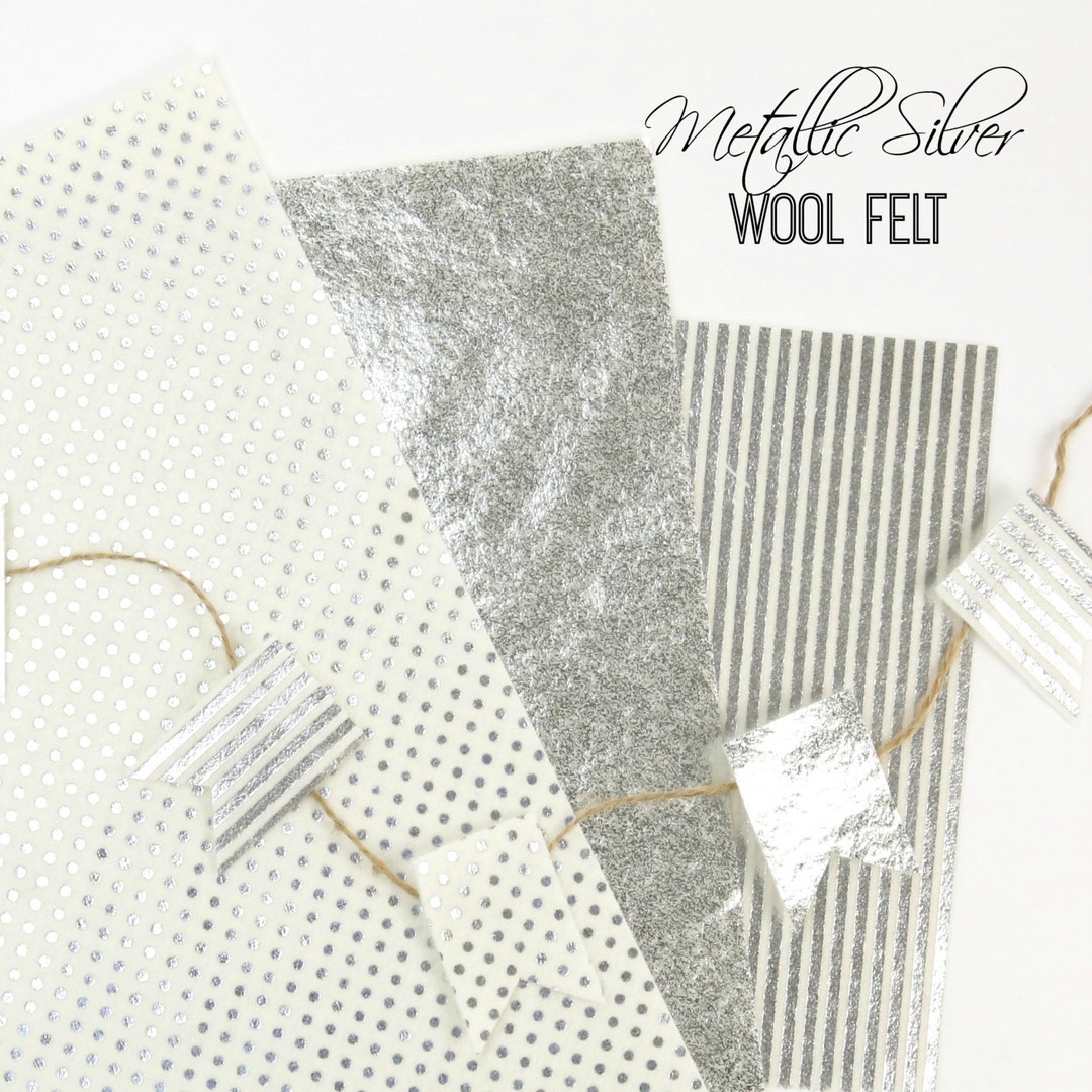 Metallic Silver Printed Felt // Metallic Silver Felt // Metallic Silver ...
