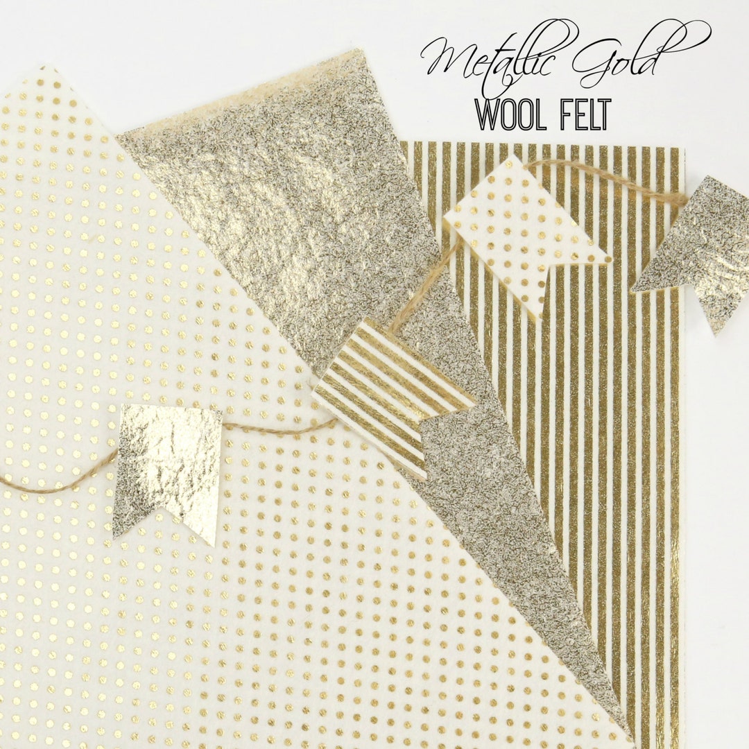 Metallic Gold Printed Felt // Metallic Gold Tinsel Felt // Metallic ...