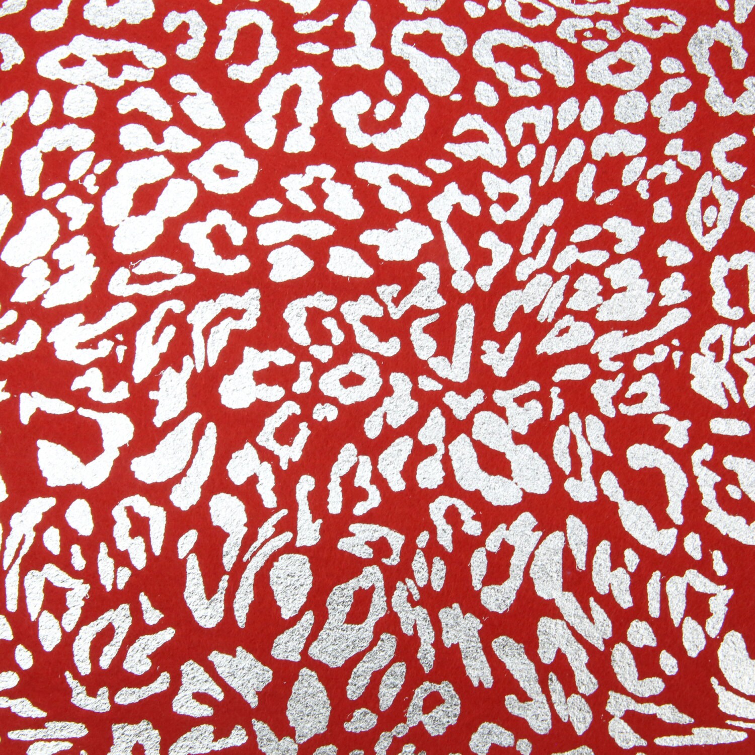 Metallic Silver Leopard Print on Red Wool Felt // Printed Wool Felt ...