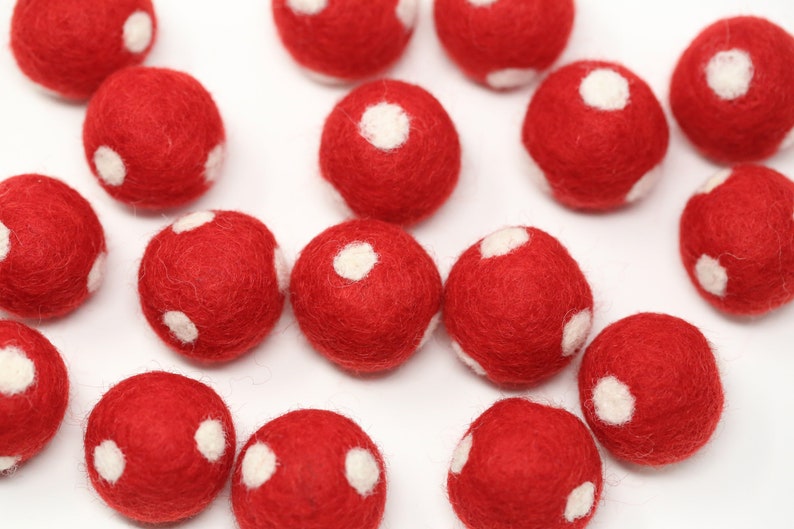 Red Polka Dot Felt Balls // Red Polka Dot Balls // Red Swirl - Etsy