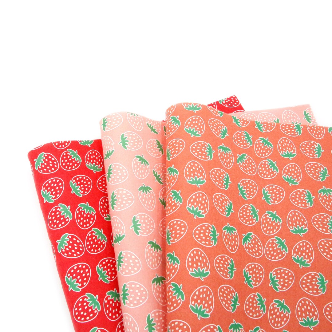 Merino Wool Felt | Printed Felt | Patterned Felt | STRAWBERRY DELIGHT ...