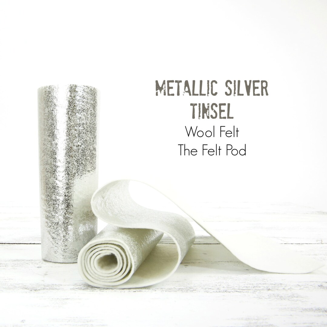 Printed Wool Felt Roll // Metallic Silver Tinsel Wool Felt // Metallic ...