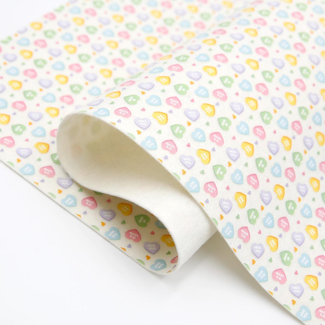 CONVERSATION HEARTS Printed Wool Felt | Valentine Felt | Valentine Wool ...