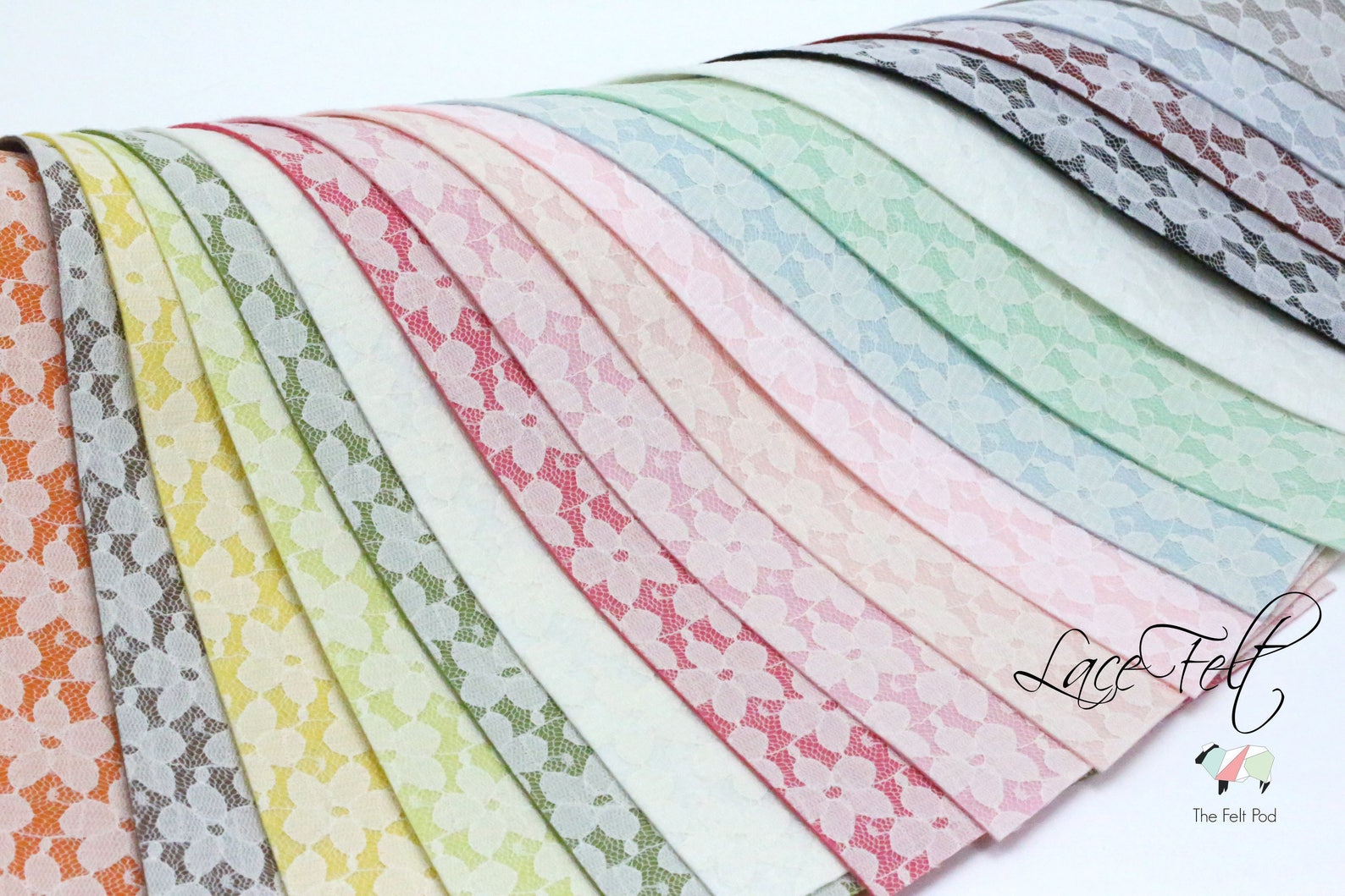 Lace Felt // Sage Lace Felt // Flower Lace Fabric // Merino Wool Felt ...