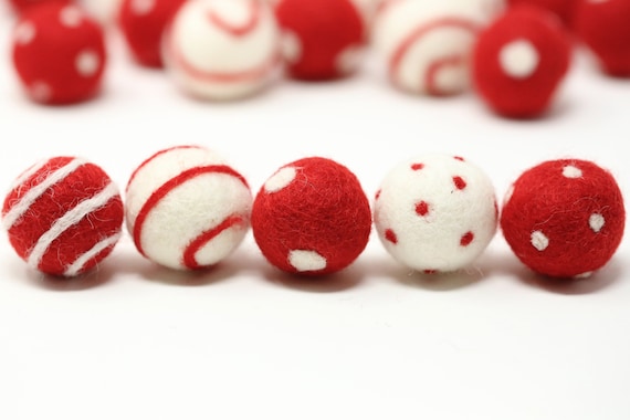Red Polka Dot Felt Balls // Red Polka Dot Balls // Red Swirl - Etsy