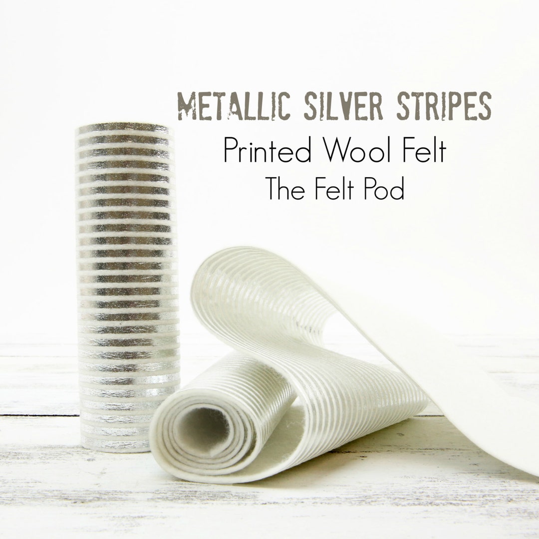 Metallic Silver Stripes // Printed Wool Felt Roll // Metallic Silver ...