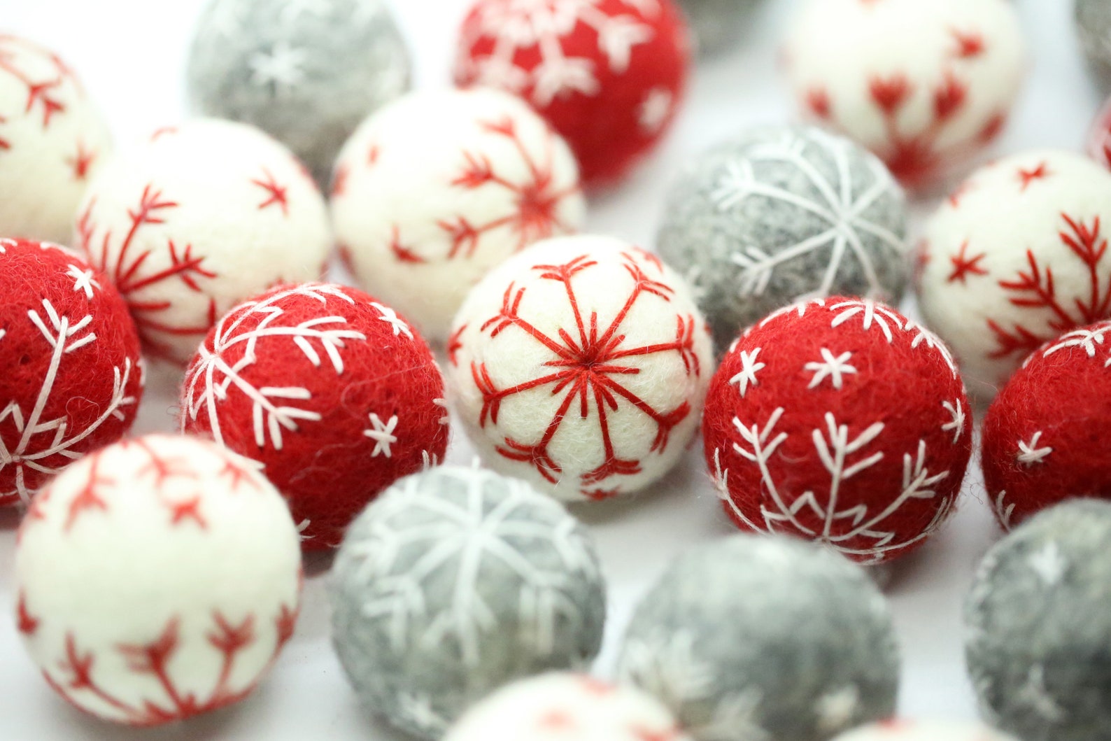 Felt Embroidered Snowflake Balls Set of 5 | Etsy
