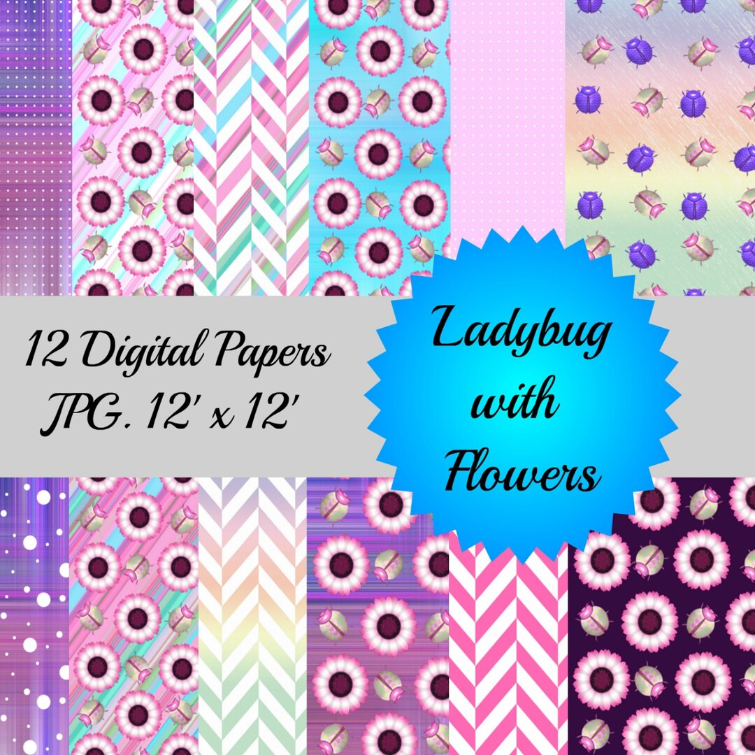 Ladybug & Daisy Digital Paper Set, 12x12 Seamless Patterns (digital ...