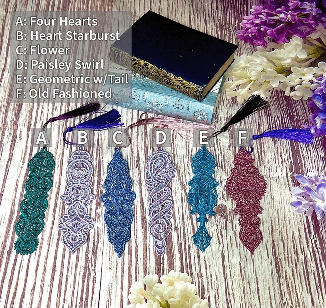 Freestanding Lace Heart Bookmarks, Shimmery Bold Colors, Book Lover ...