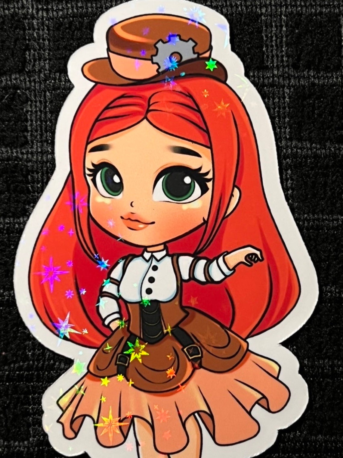 Chibi Steampunk Holographic Vinyl Sticker. Steampunk Art, Waterproof ...