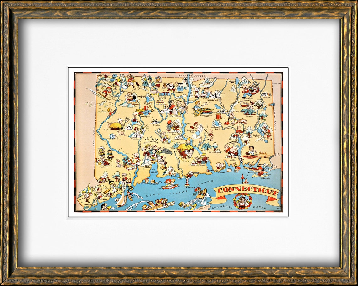 CONNECTICUT MAP PRINT - Vintage Pictorial Map - Wall Decor Gift Idea ...
