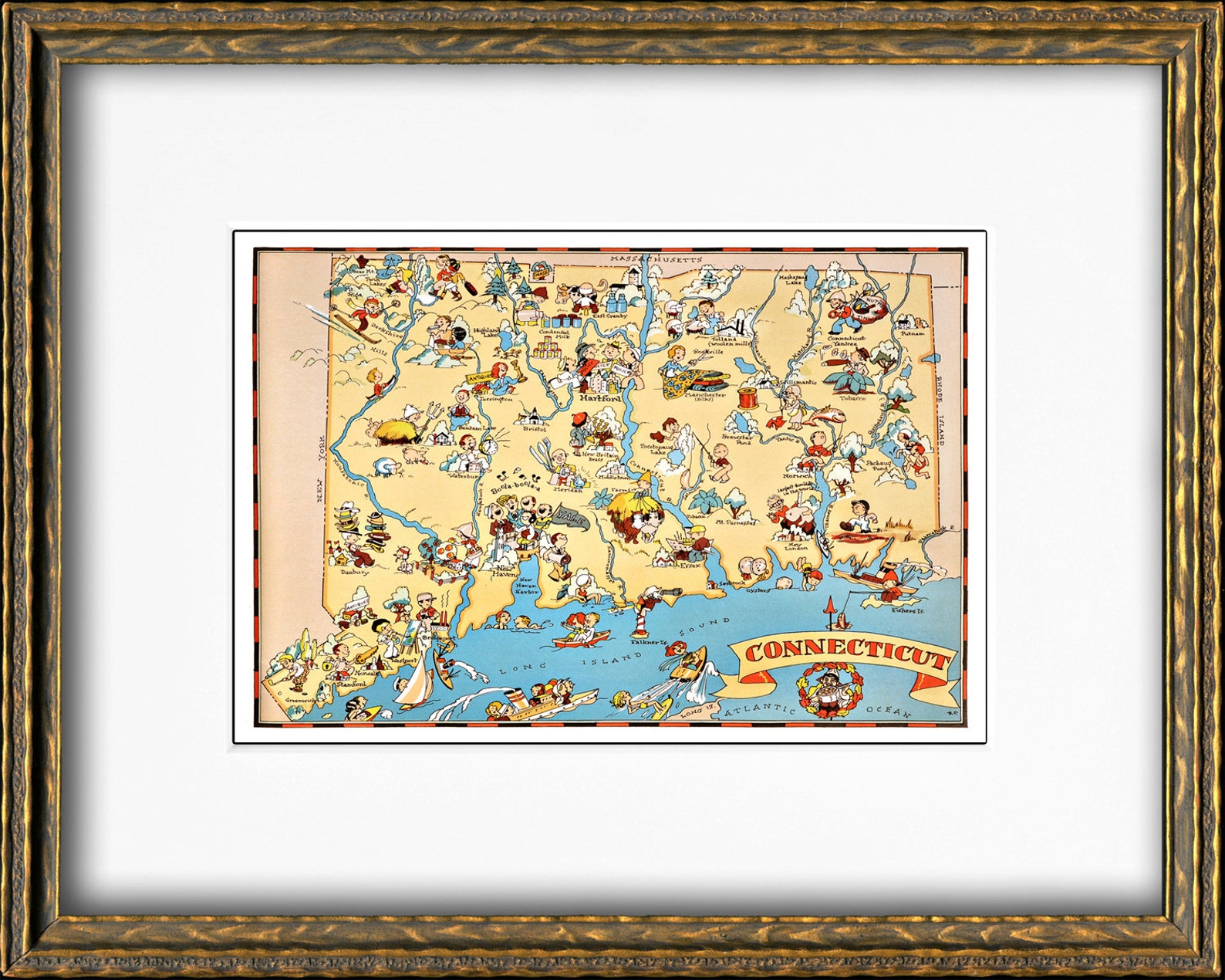 CONNECTICUT MAP PRINT Vintage Pictorial Map Wall Decor - Etsy