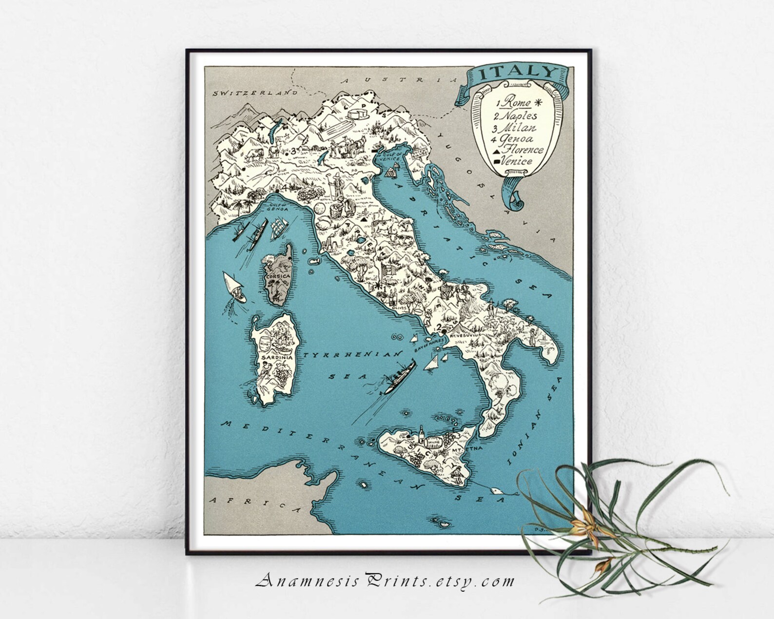 ITALY MAP PRINT Vintage Picture Map of Italy Lovely - Etsy