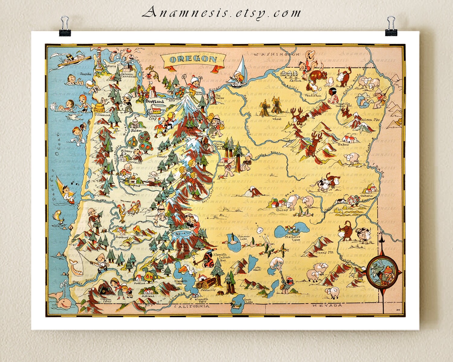 OREGON MAP PRINT Vintage 1930's Pictorial Map Print | Etsy