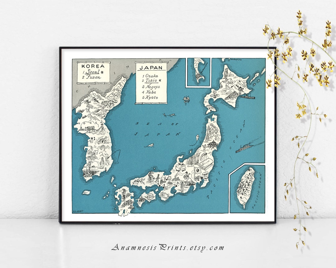 Japan and Korea Map Print Size & Color Choices Personalize - Etsy